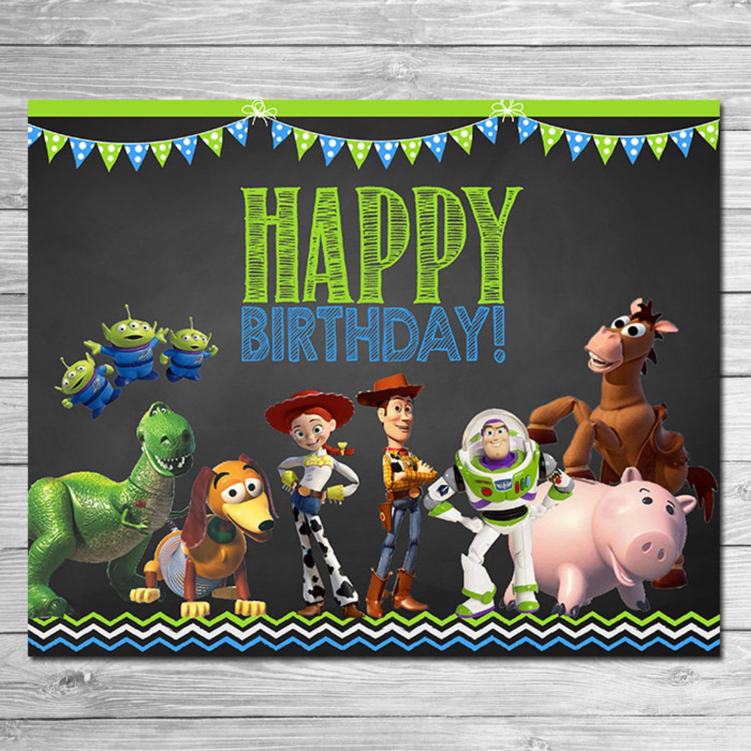 Toy Story Happy Birthday Sign Chalkboard Green Blue // Toy Story ...