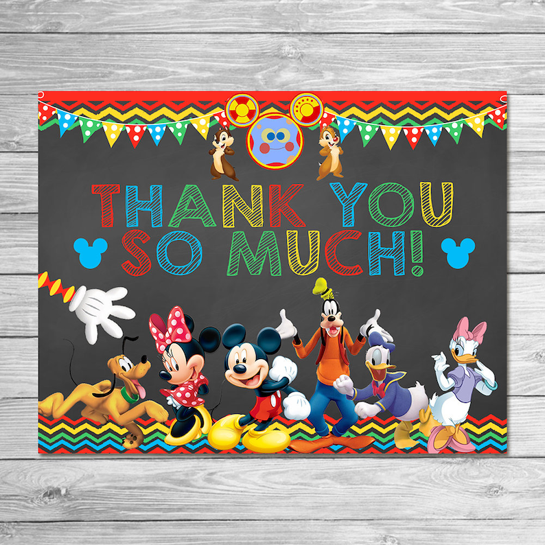 Mickey Mouse Clubhouse Thank You Card Chalkboard Mickey - Etsy