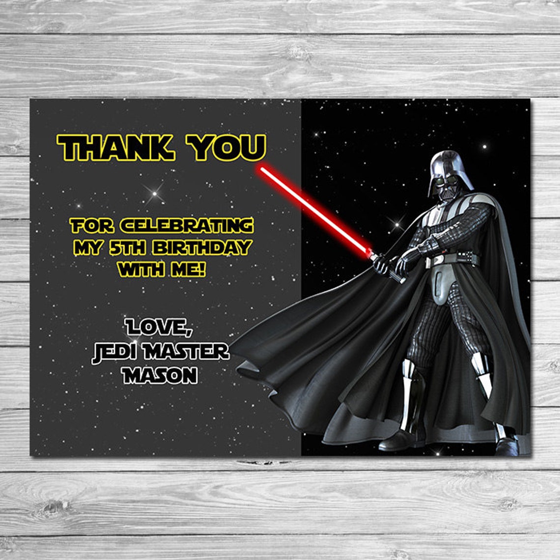 Star Wars Thank You Card Darth Vadar Star Wars Birthday | Etsy