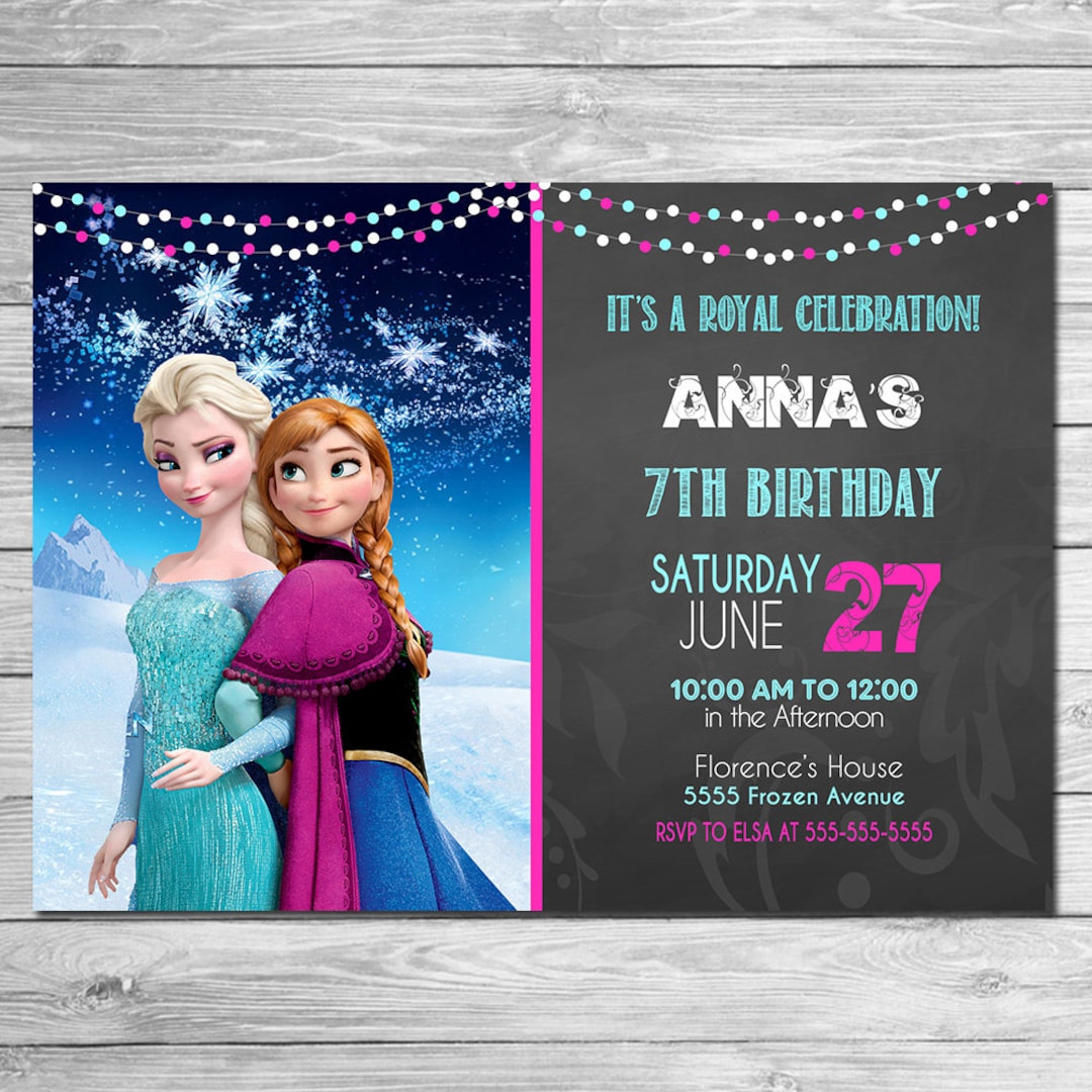 Frozen Invitation Anna Elsa Chalkboard // Frozen Birthday Party ...