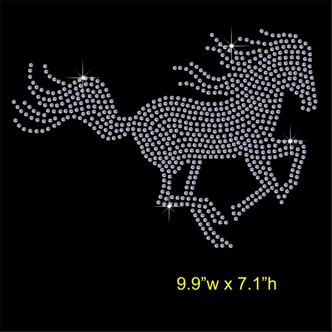 Racing Horse Running Rhinestone Hotfix Transfer Iron on Applique Motif ...
