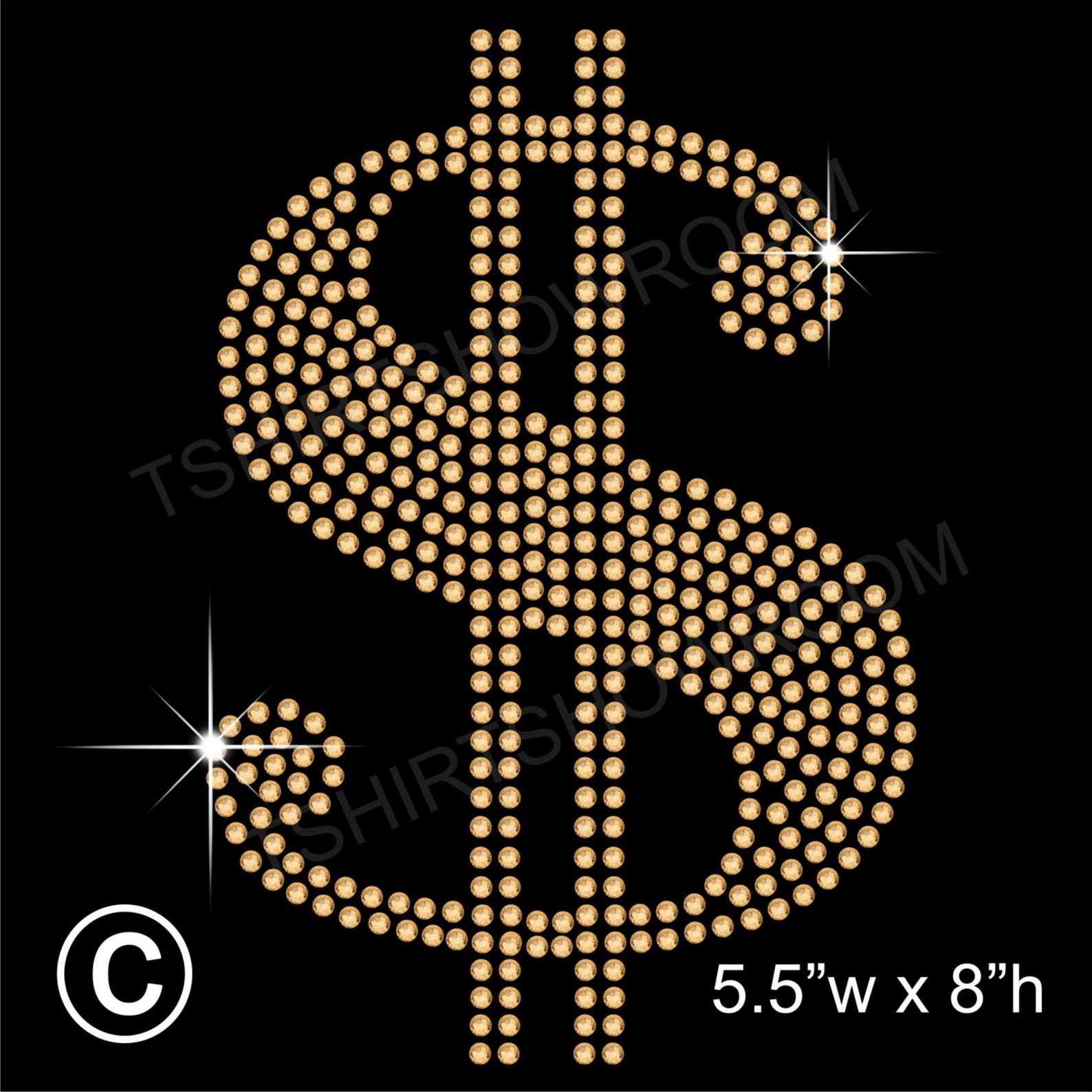 Dollar Sign / Symbol Rhinestone Hotfix Transfer Iron on Applique Motif ...