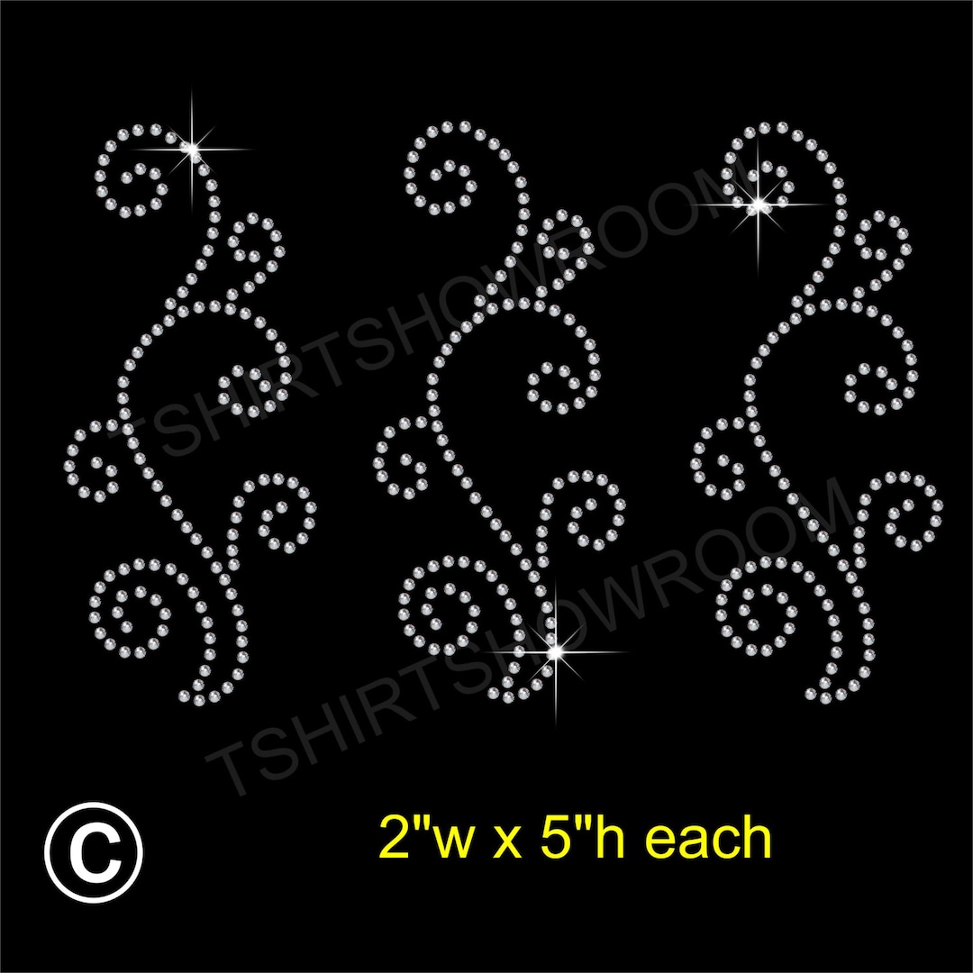 3 X Swirl Border Design Rhinestone / Diamante Hotfix Transfer Ironon ...