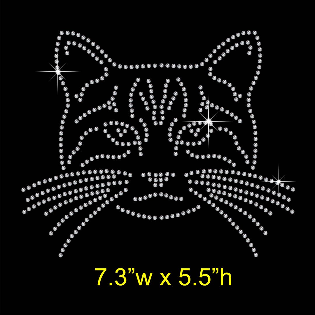 Cat Face Rhinestone / Diamante Hotfix Transfer Iron-on Applique Motif ...