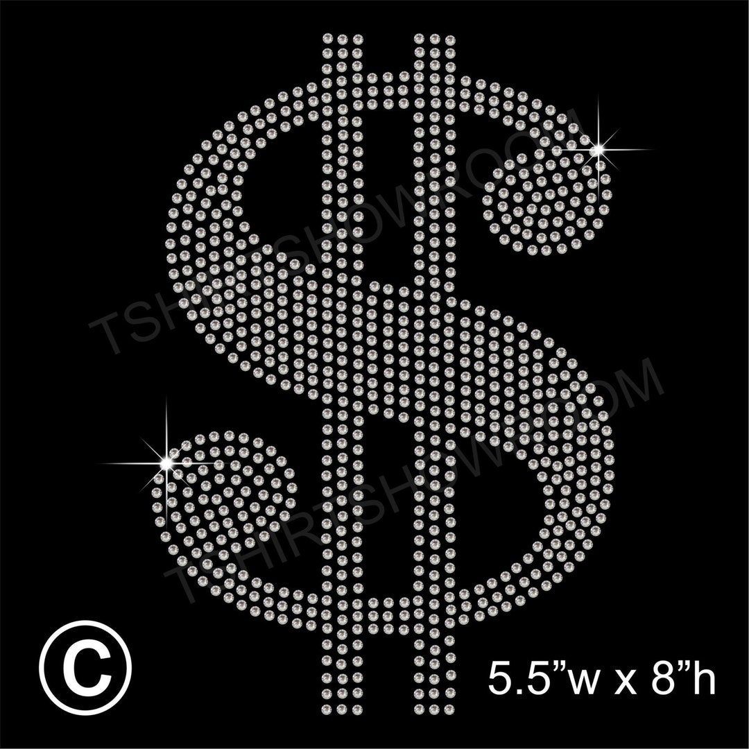 Dollar Sign Symbol Rhinestone Hotfix Transfer Iron on Applique Motif ...