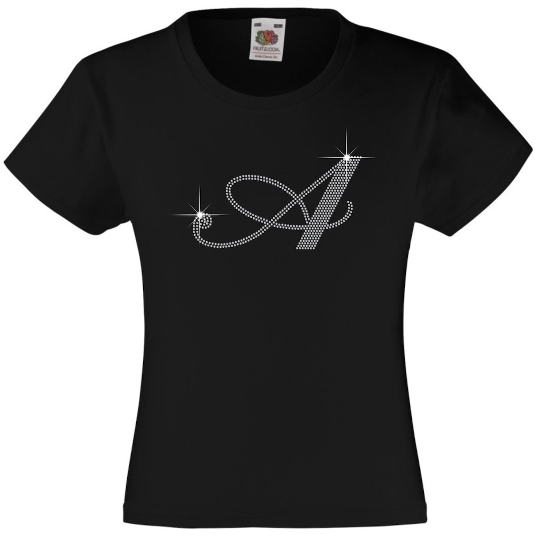 Big Initial Letter of Your Choice Rhinestone Diamante Embellished T ...