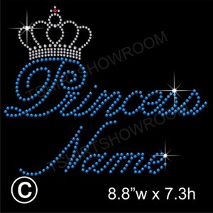 Personalised Princess, Tiara / Crown and Your Name - Rhinestone Hotfix ...