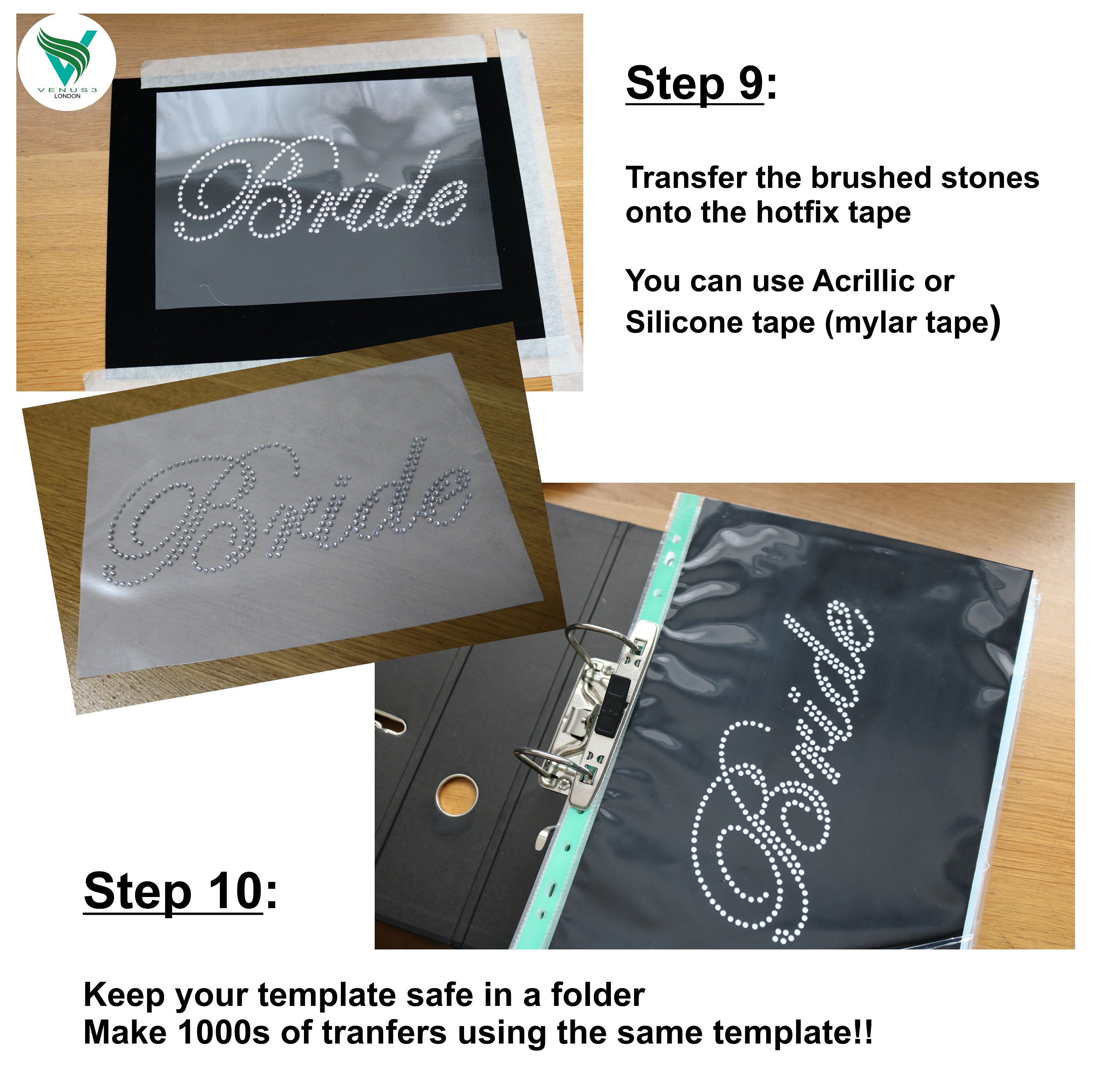 5 X Sheets (33cm X 21cm) of Sticky Back Flock Rhinestone Template ...