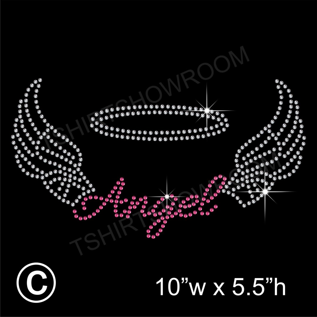 Angel With Wings Rhinestone Hotfix Transfer Iron-on Applique Motif With ...