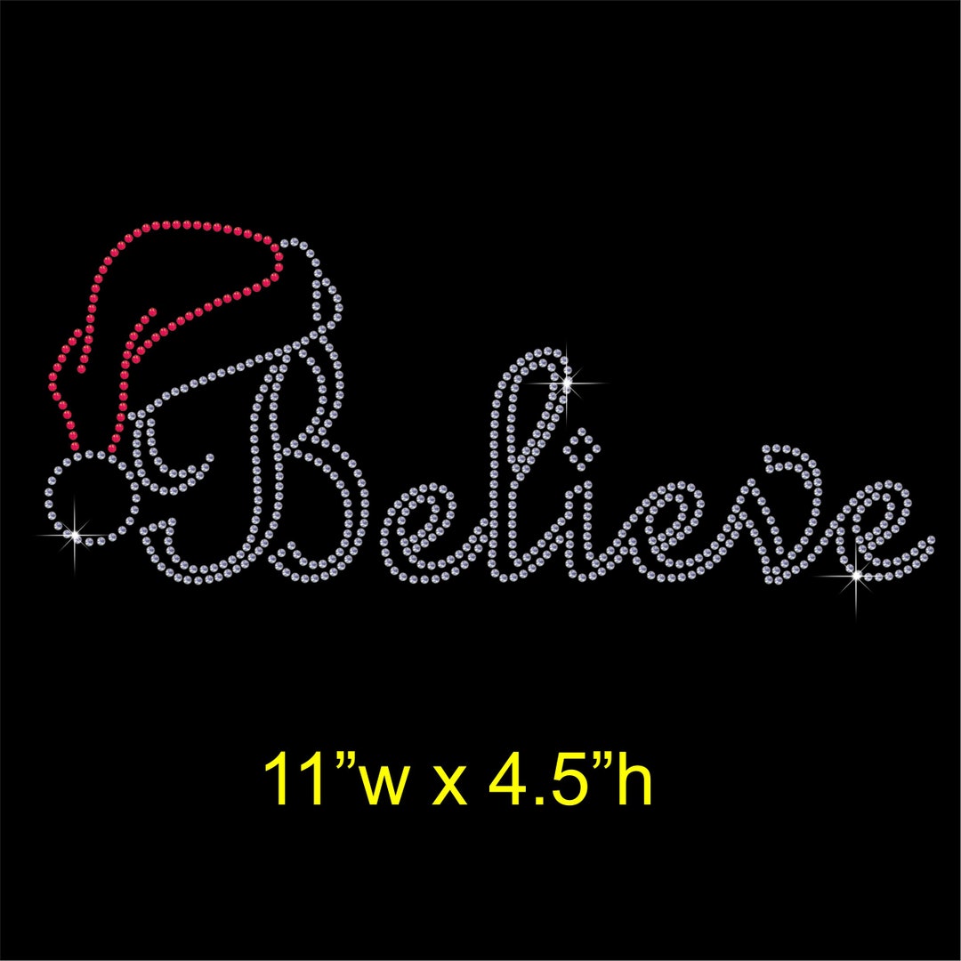 Christmas Believe Rhinestone Hotfix Transfer Iron-on Applique Motif ...