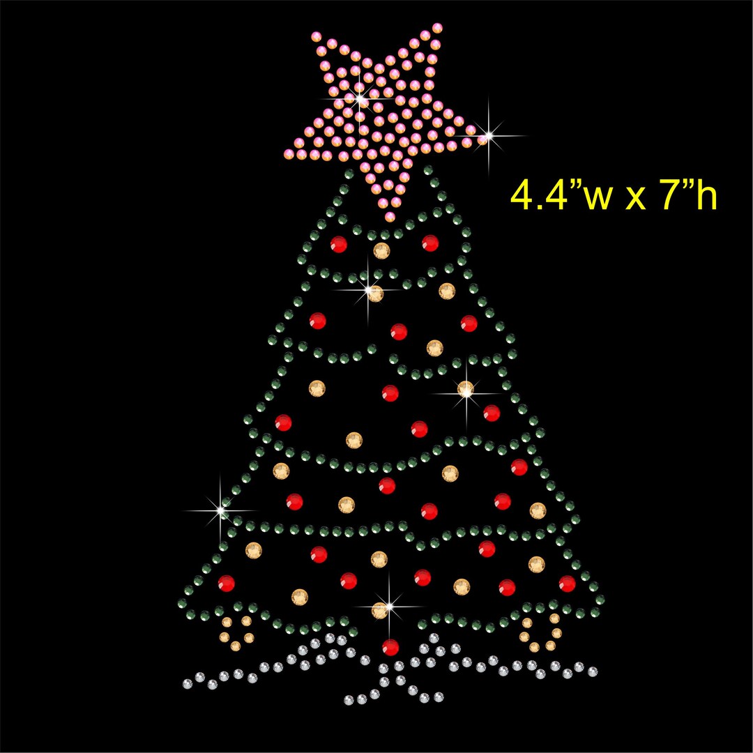 Christmas Tree Rhinestone Hotfix Transfer Iron on Applique Motif With a ...