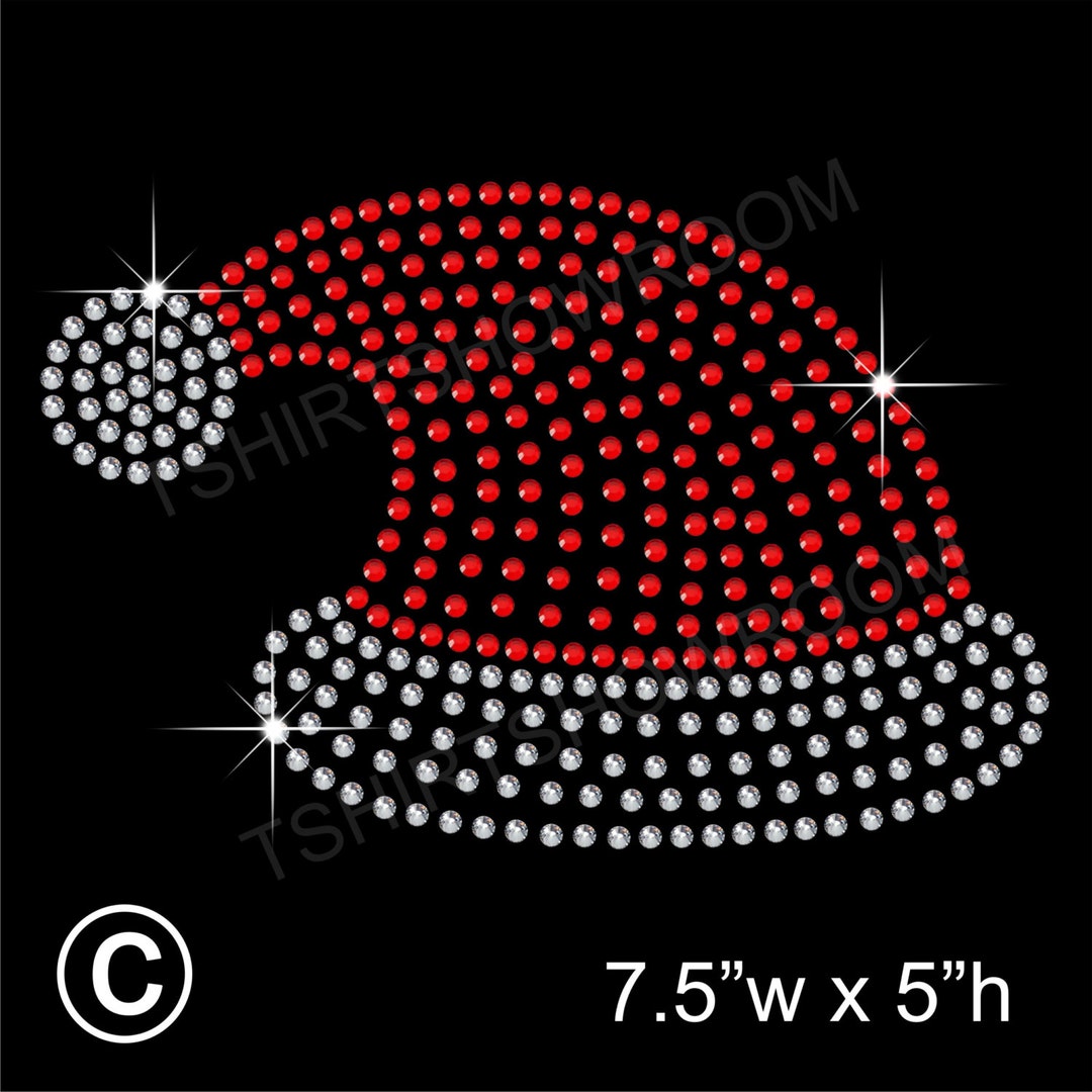 Christmas Hat Rhinestone Hotfix Transfer Iron-on Applique Motif With a ...
