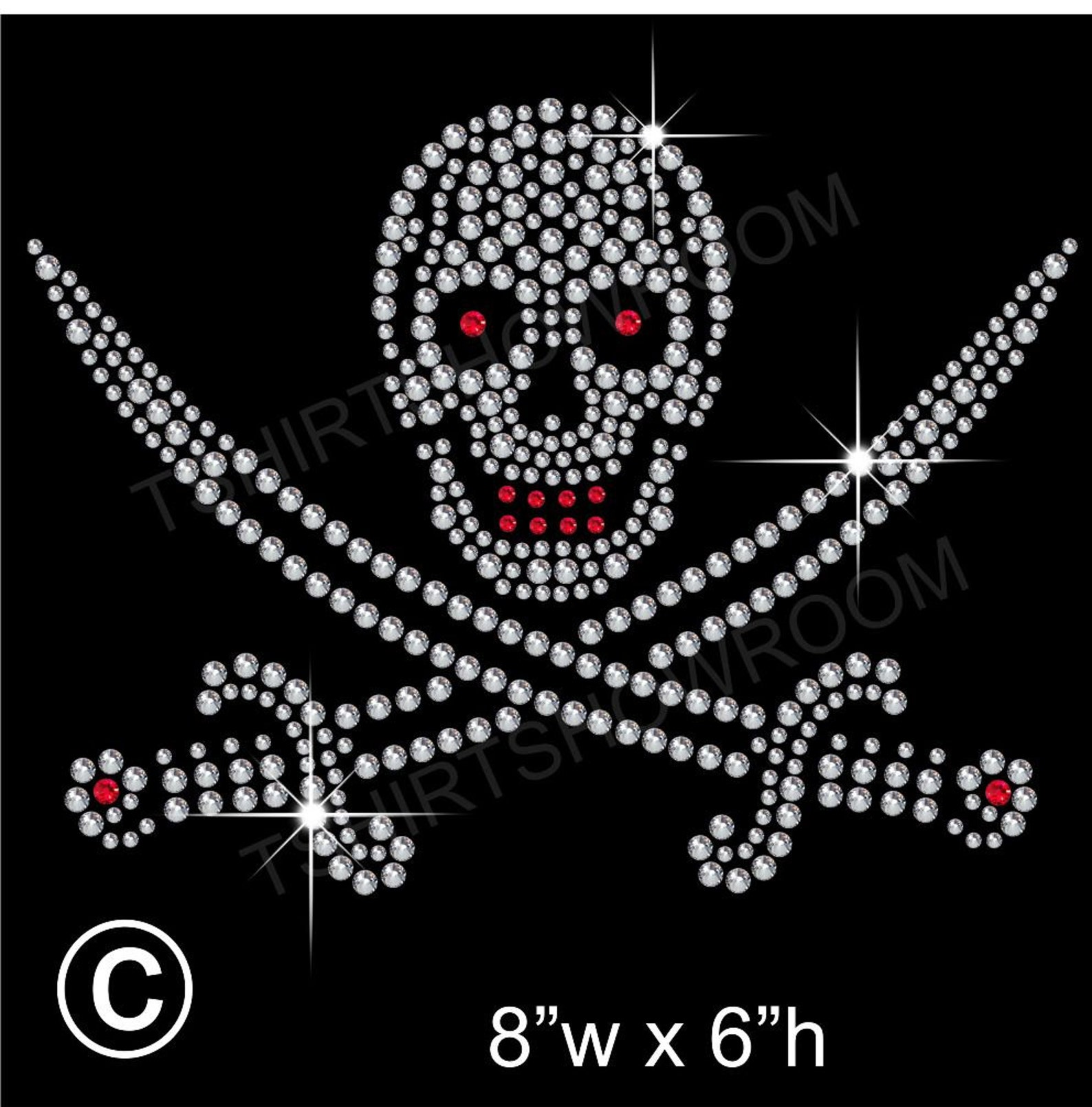 Skull and Sword Symbol Rhinestone Hotfix Transfer Iron on Applique ...