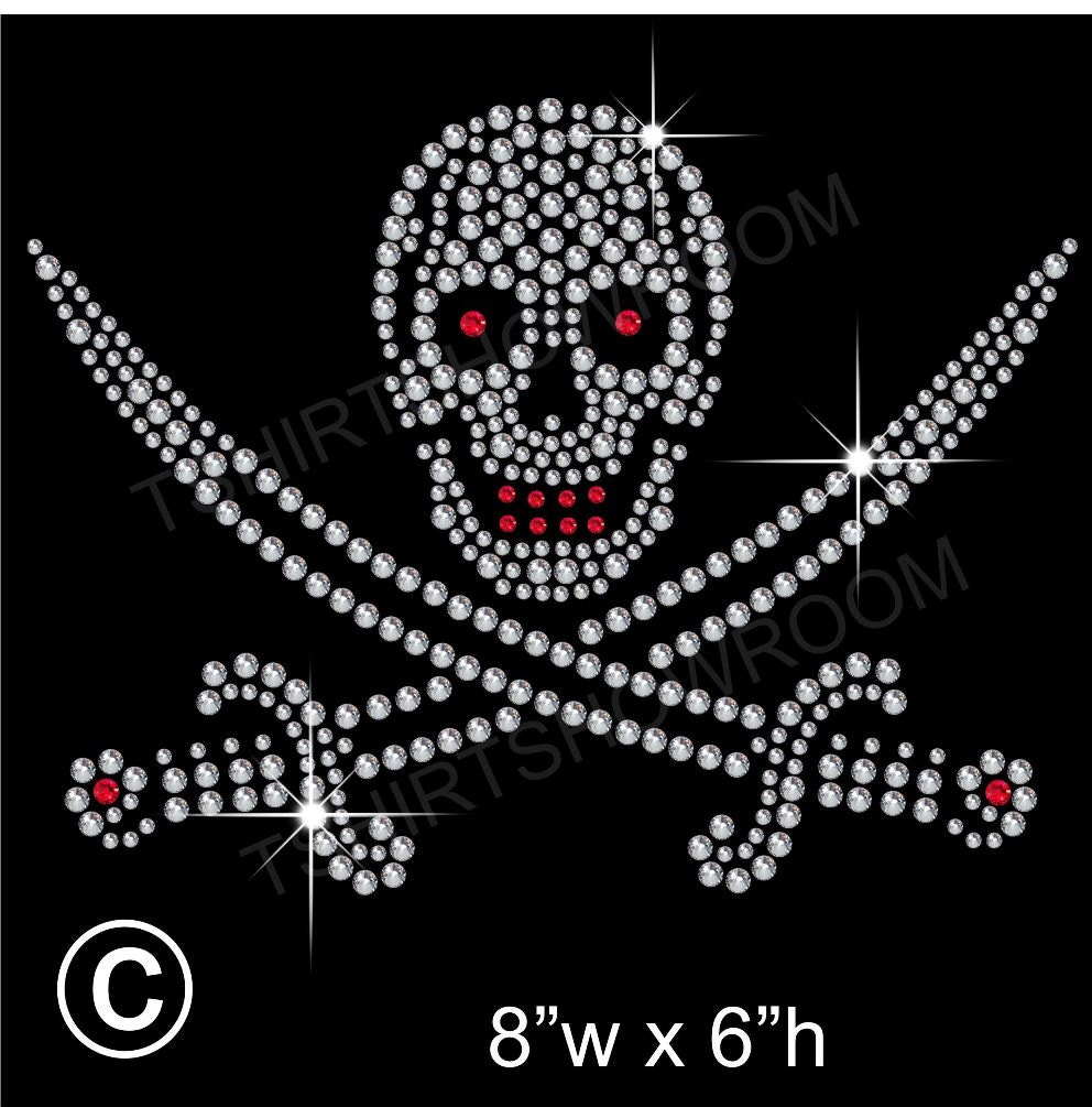 Skull and Sword Symbol Rhinestone Hotfix Transfer Iron on Applique ...
