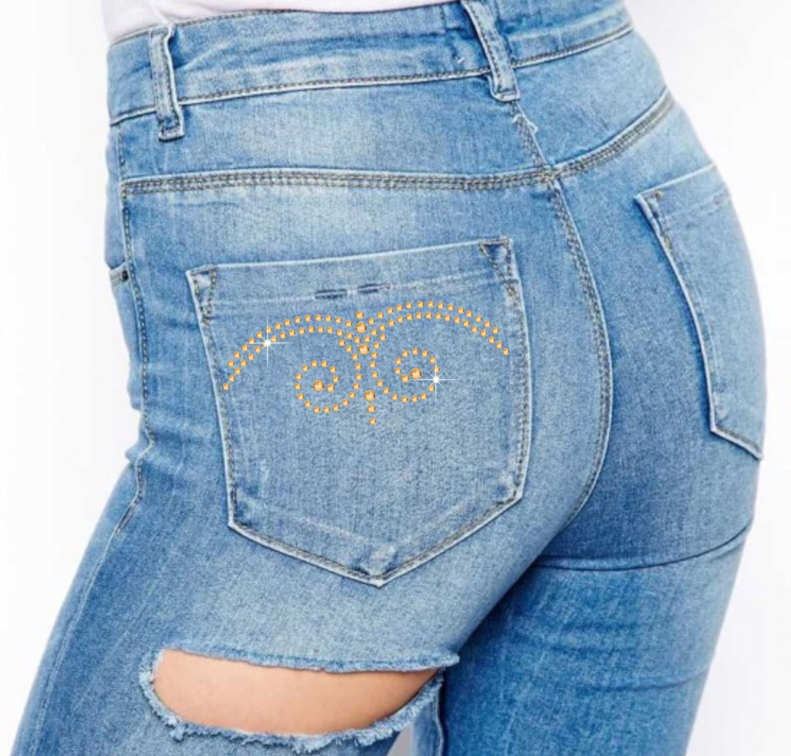 Jeans Pocket Design Rhinestone Hotfix Transfer Iron on - Etsy