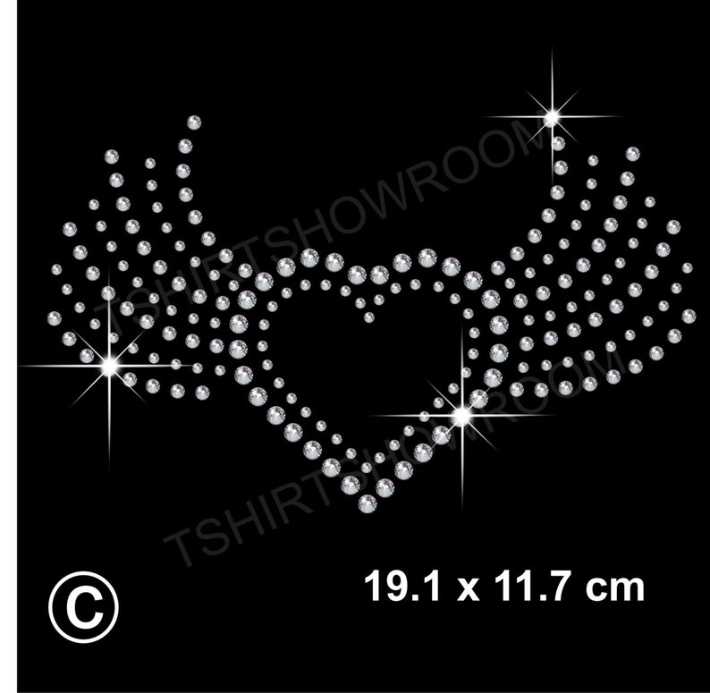 Heart with wings Rhinestone Hotfix Transfer Iron on Applique | Etsy