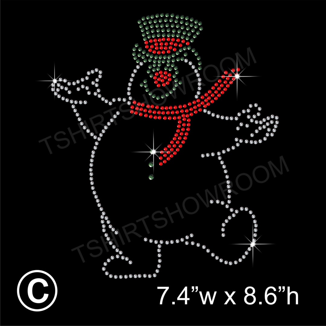 Christmas Snow Man Winter Rhinestone Hotfix Transfer Iron-on Applique ...