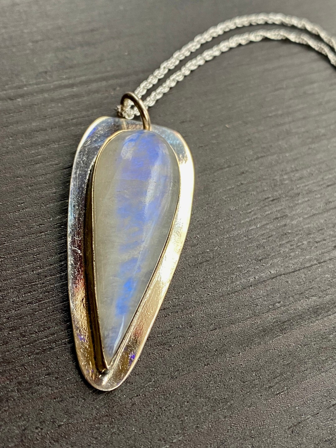 Moonstone Pendant Necklace: Long Pear Cut Moonstone Sterling Silver 925 ...