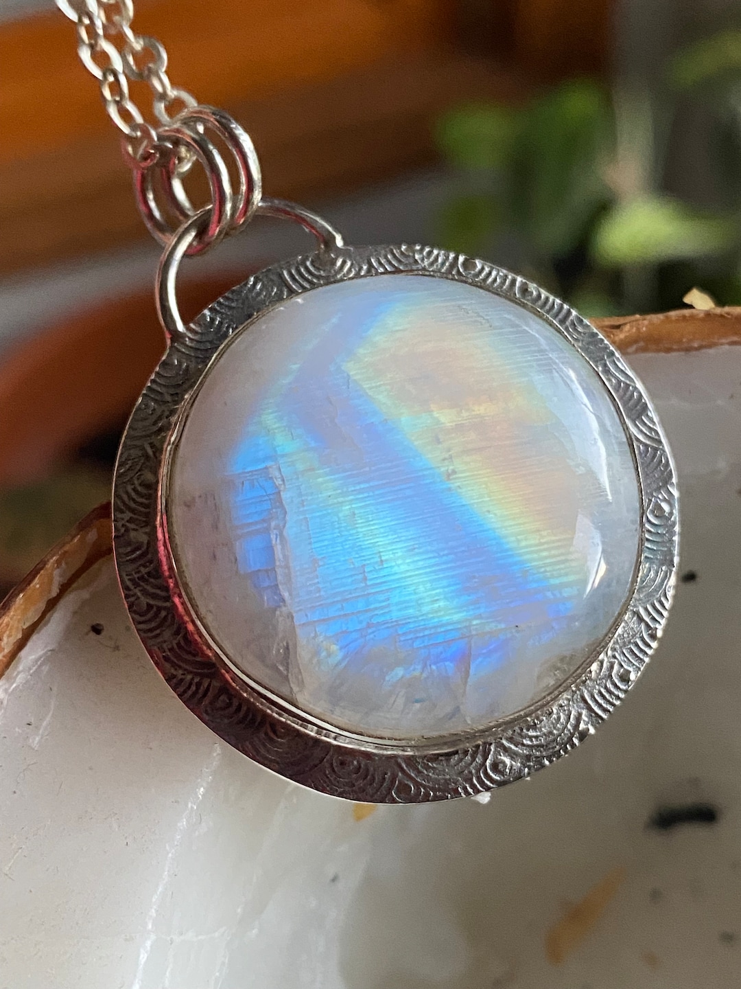 Round Moonstone Necklace for Men Women-sterling Silver Set Rainbow ...