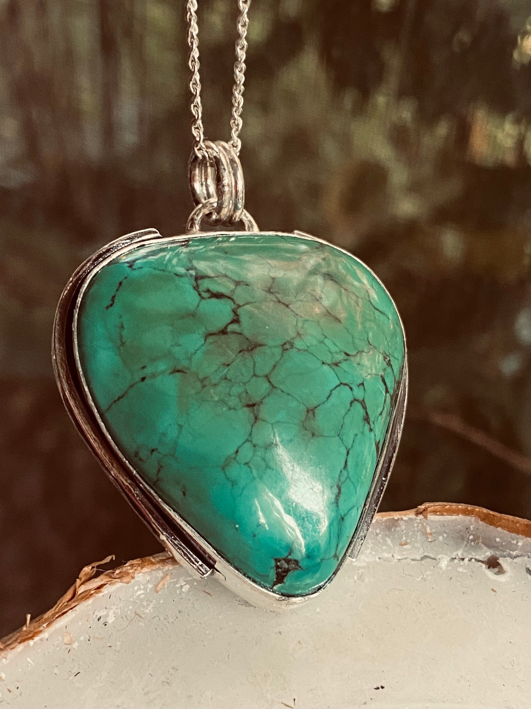 Large Turquoise Pendant Necklace for Women-sterling Silver 925 Bezel ...