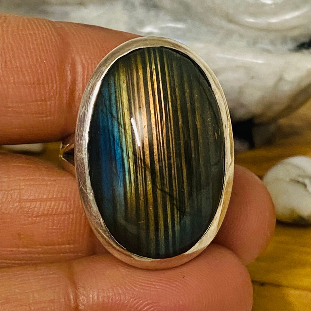 Labradorite Ring Sterling Silver for Men Women-size 9 Oval Labradorite ...
