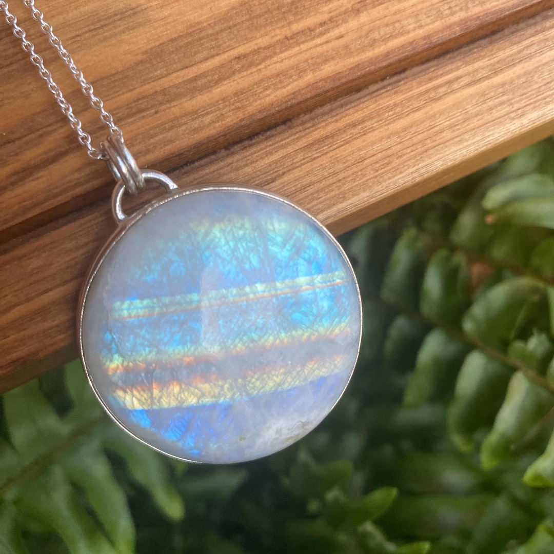 Rare Moonstone Pendant Necklace for Men Women- Large Round Moonstone ...