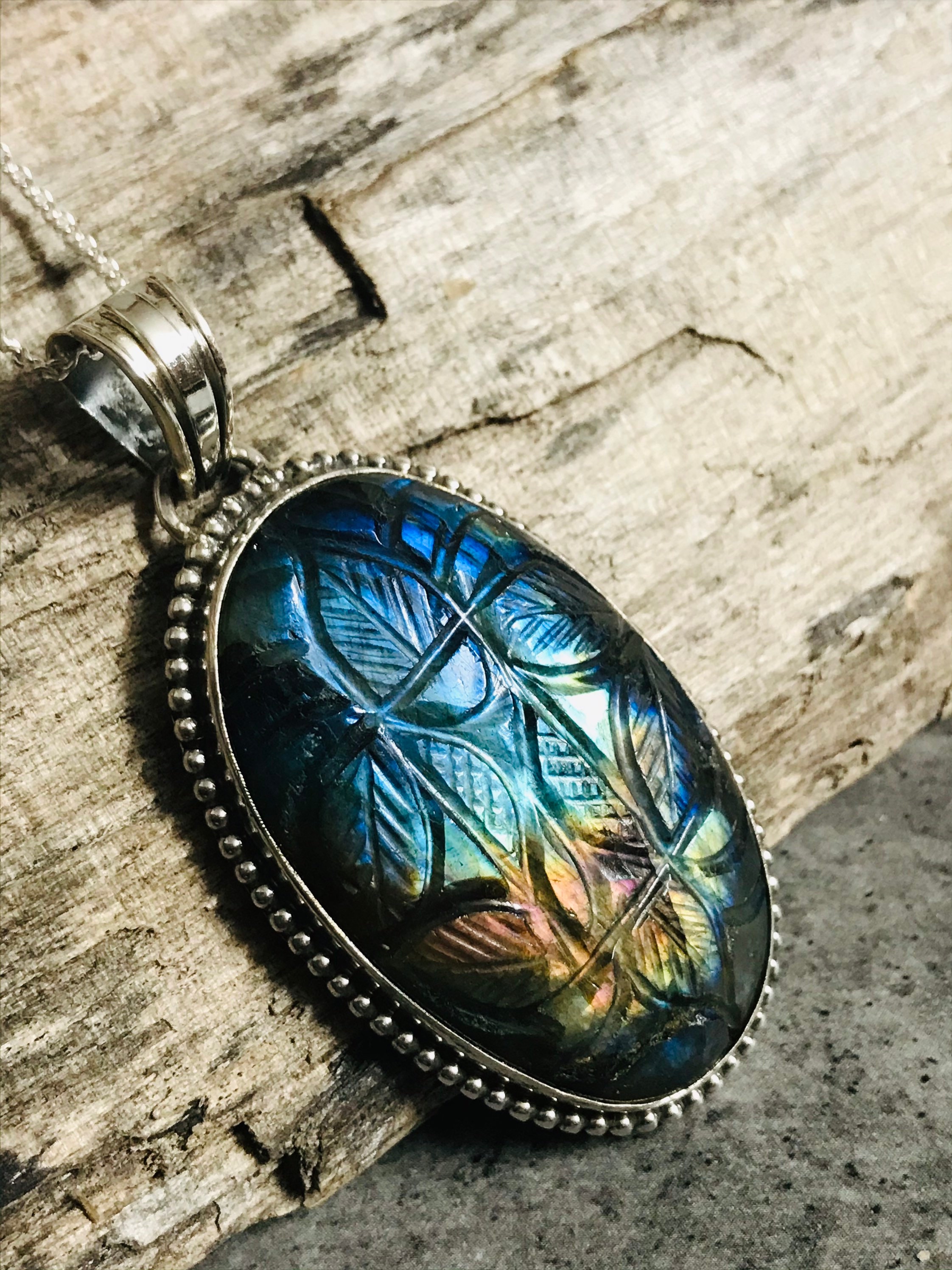 Carved Labradorite Pendant Necklace Large Sterling Silver Aaa - Etsy UK