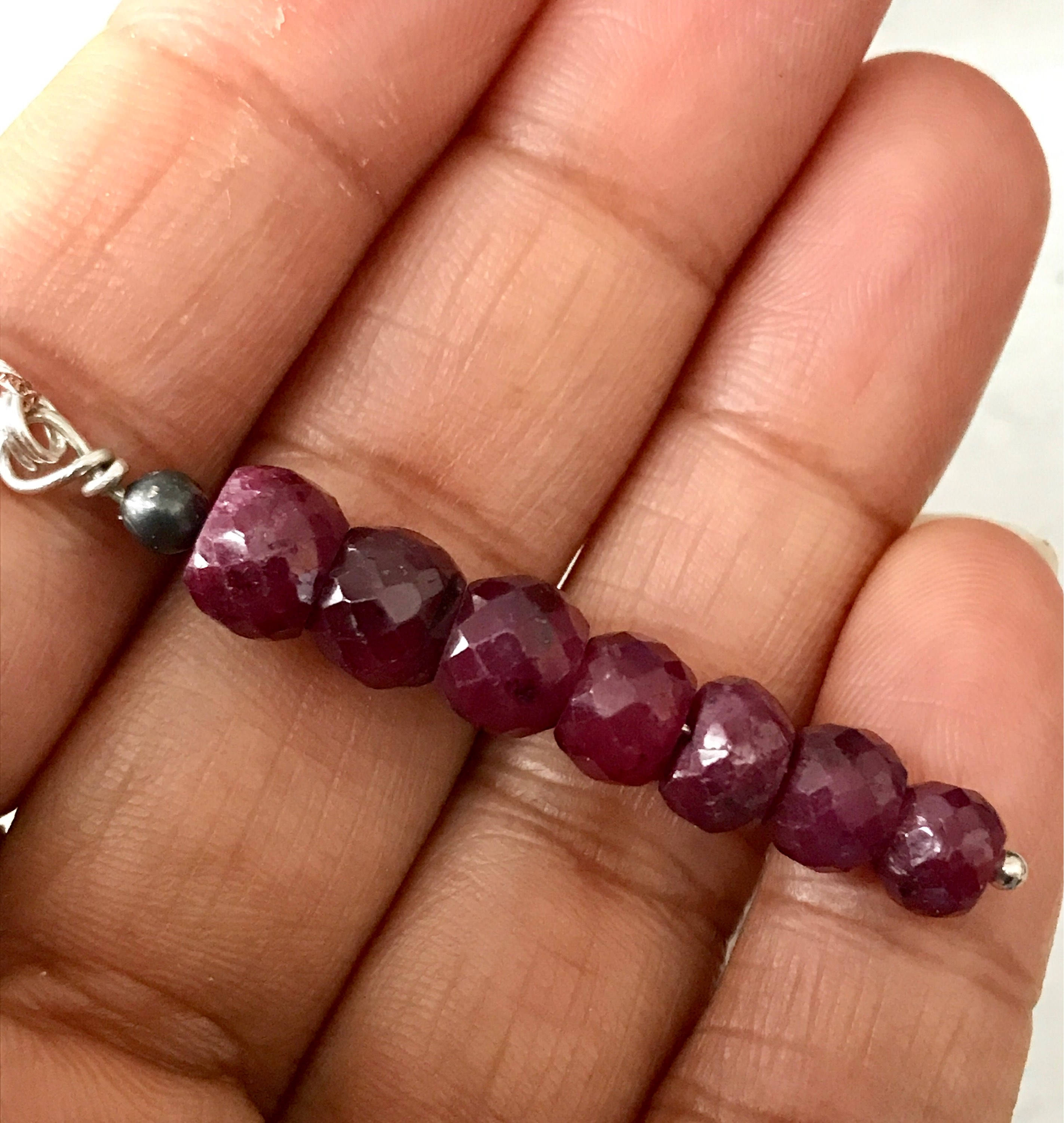 Ruby bar necklace silver faceted cut genuine Ruby tiny crystal | Etsy