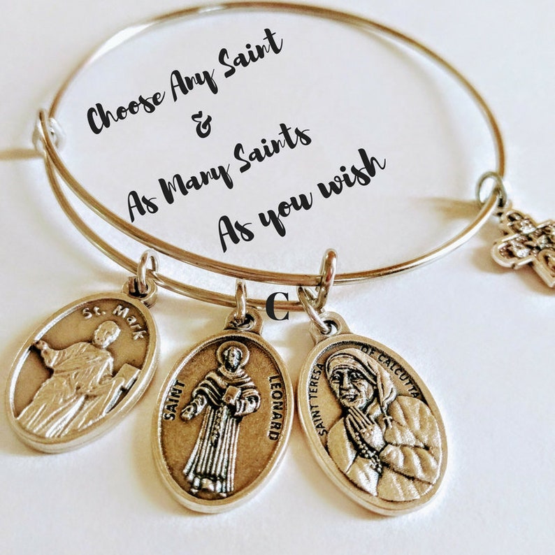 Custom Saint Bangle| Saint Medal| Custom Catholic Bracelet ...
