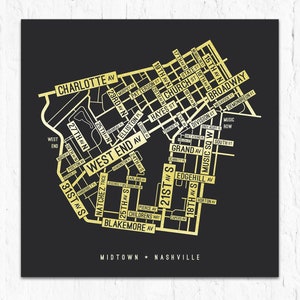 Nashville, Tennessee, midtown Street Map Screen Print - Etsy