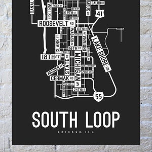 South Loop, Chicago Street Map Poster, Canvas, or Metal Print - Etsy