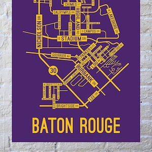 Baton Rouge, Louisiana Street Map Poster, Canvas, or Metal Print Alumni ...