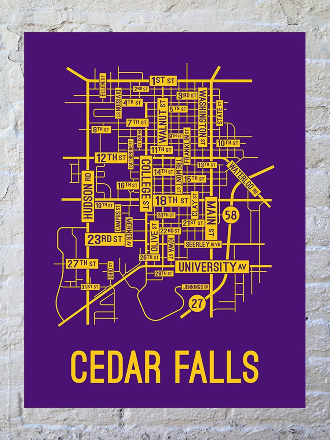 Cedar Falls Iowa Street Map Poster Canvas or Metal Print - Etsy