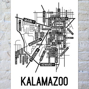 Kalamazoo Michigan Street Map Poster Canvas or Metal Print - Etsy