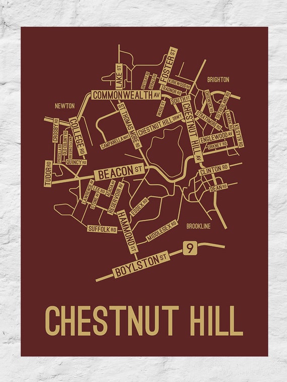 Chestnut Hill Massachusetts Street Map Poster Canvas or | Etsy