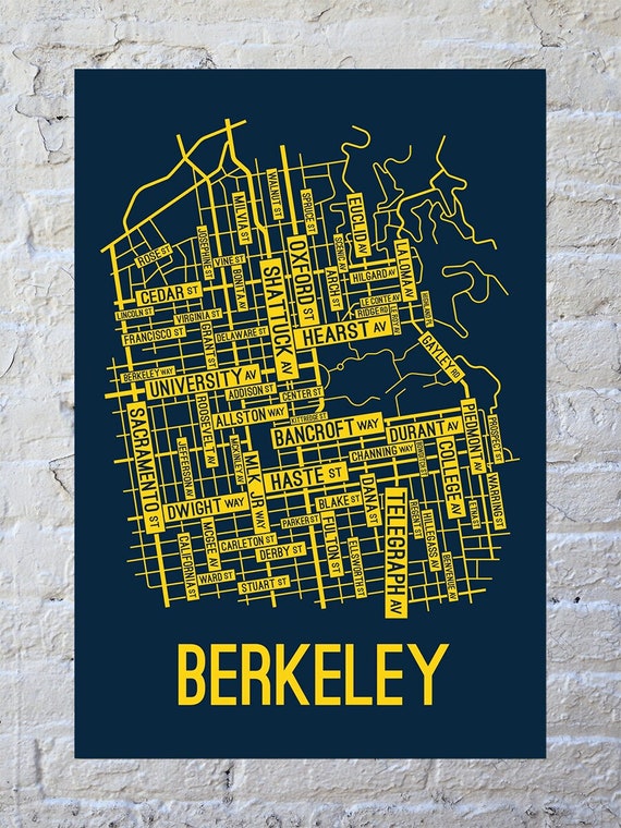 Berkeley California Street Map Screen Print College Town - Etsy