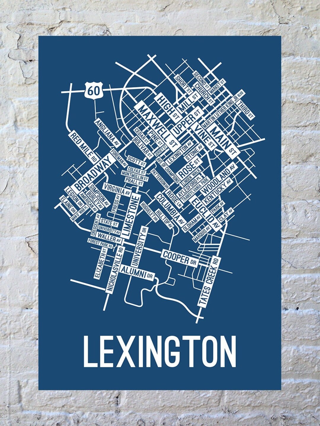 Lexington, Kentucky Street Map Screen Print College Town Map - Etsy