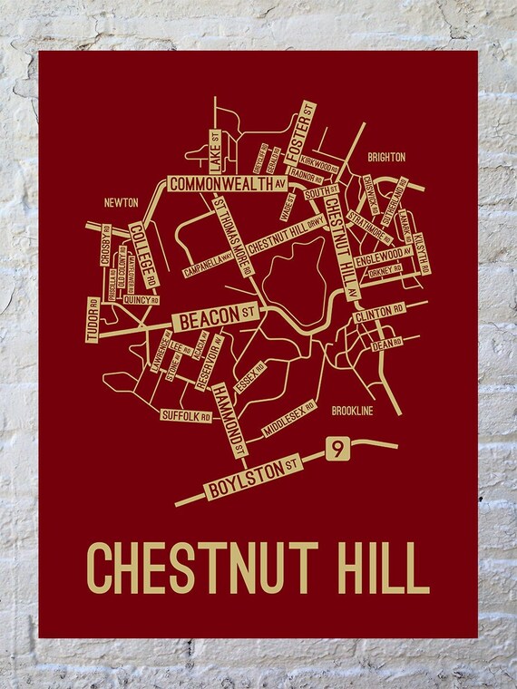Chestnut Hill Massachusetts Street Map Poster Canvas or - Etsy