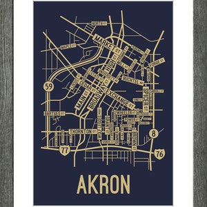 Akron Ohio Street Map Screen Print College Town Map | Etsy