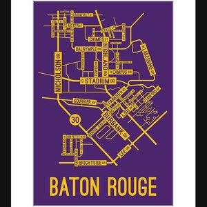 Baton Rouge, Louisiana Street Map Poster, Canvas, or Metal Print Alumni ...