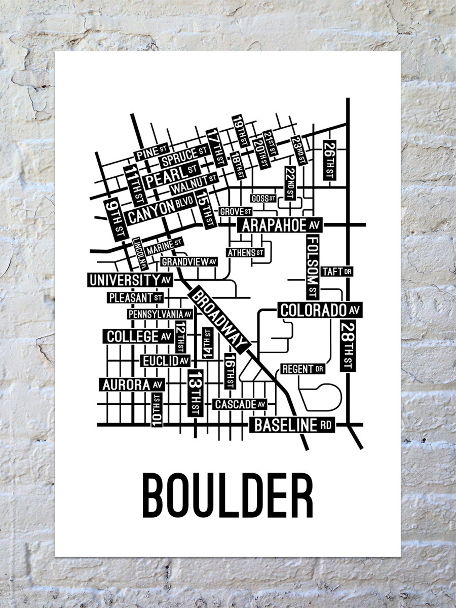 Boulder Colorado Street Map Poster Canvas or Metal Print - Etsy