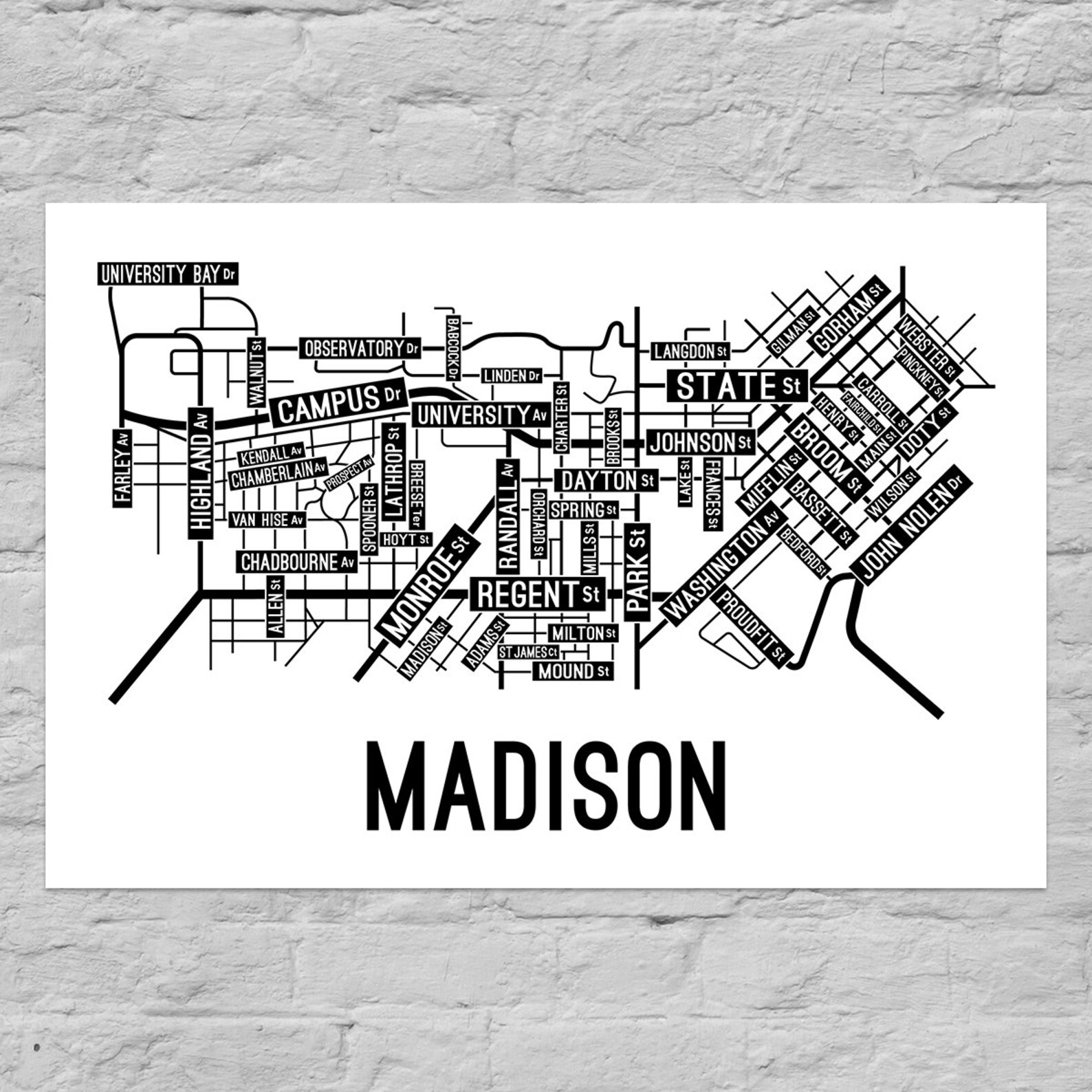 Madison Wisconsin Street Map Poster Canvas or Metal Print - Etsy