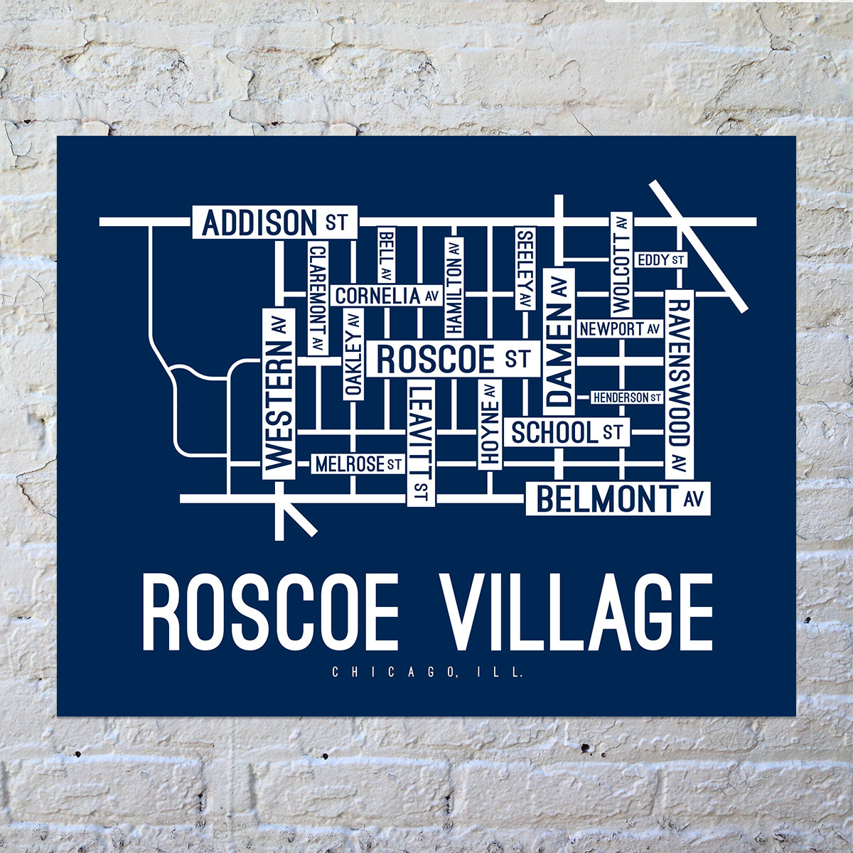Roscoe Village Chicago Street Map Poster Canvas or Metal - Etsy