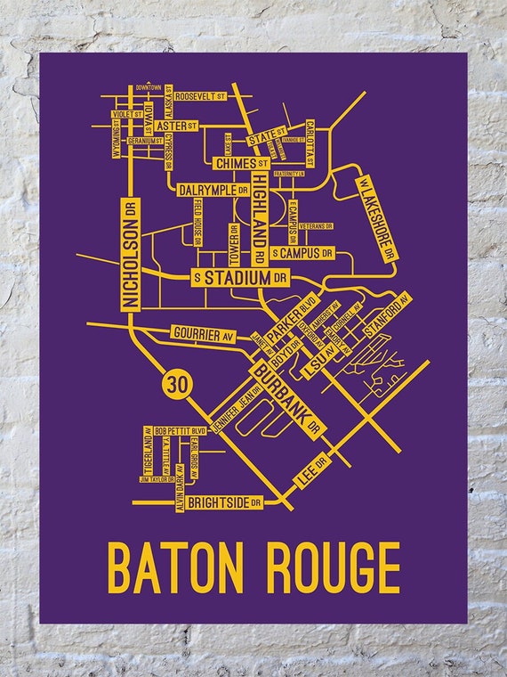 Baton Rouge Louisiana Street Map Poster Canvas or Metal | Etsy