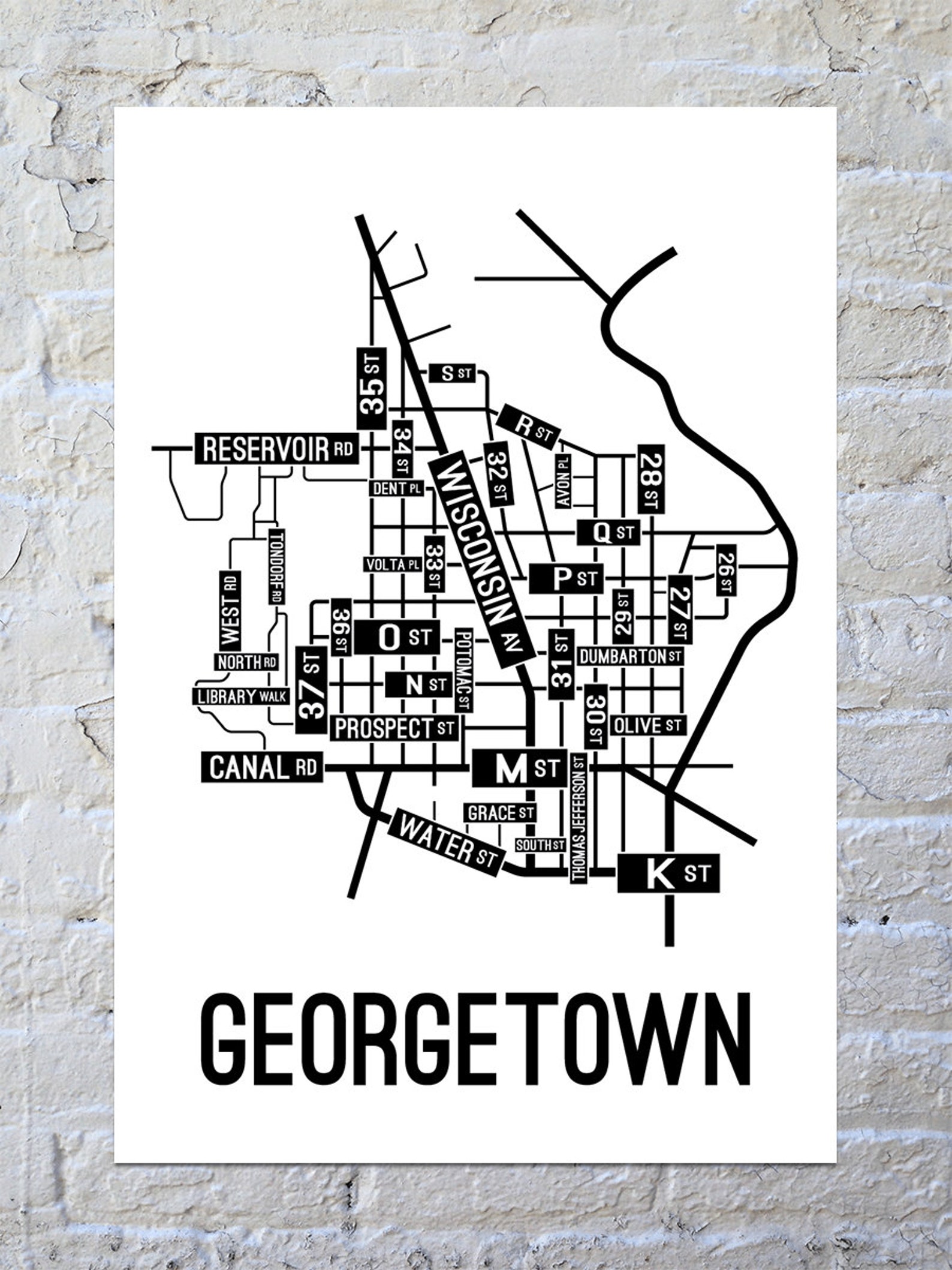 Georgetown Washington DC Street Map Poster Canvas or Metal - Etsy