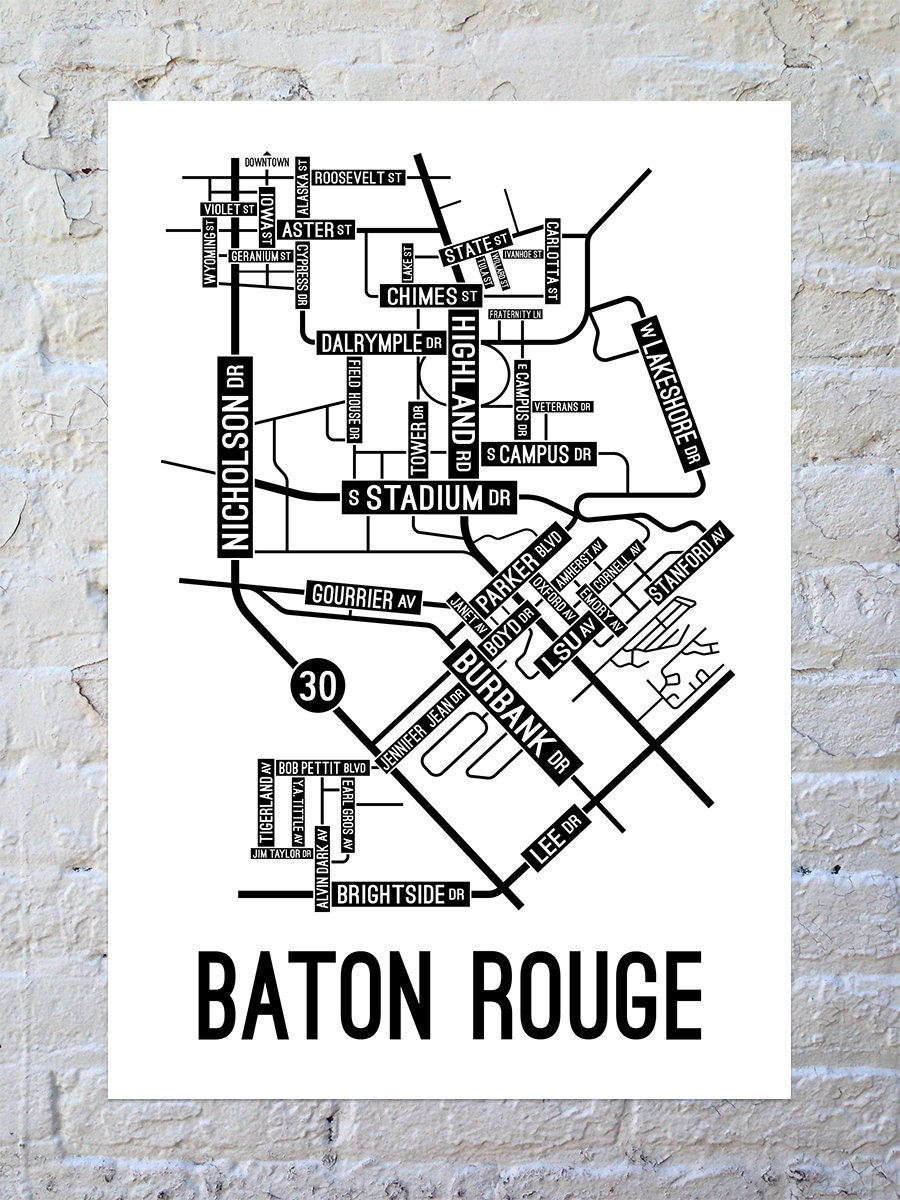 Baton Rouge Louisiana Street Map Poster Canvas or Metal - Etsy