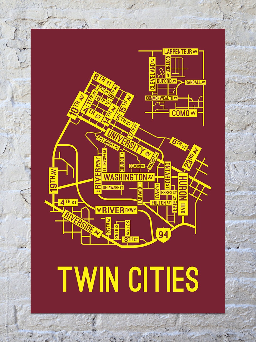 Twin Cities Minnesota Street Map Screen Print College Town - Etsy