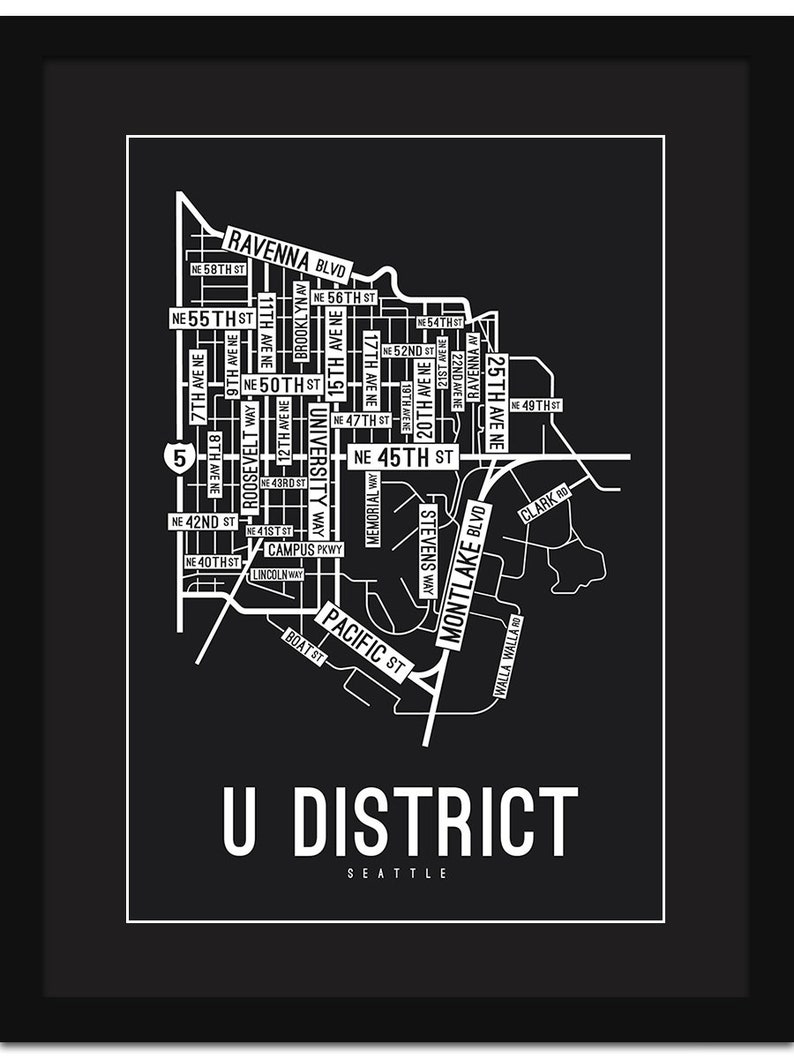 U District Seattle Washington Street Map Screen Print | Etsy