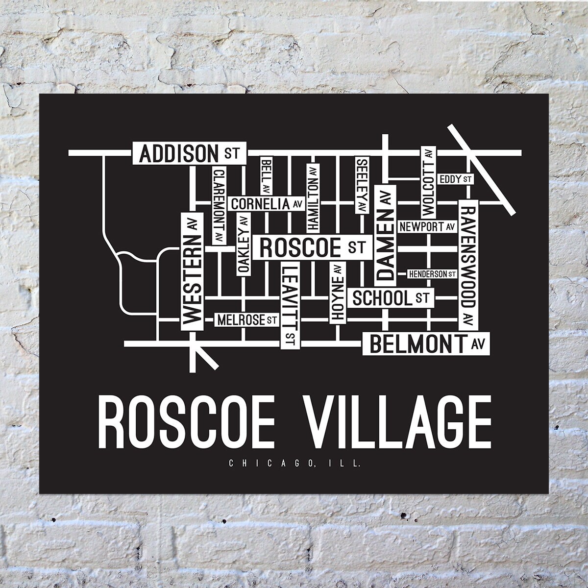 Roscoe Village Chicago Street Map Poster Canvas or Metal - Etsy