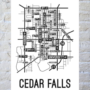 Cedar Falls Iowa Street Map Poster Canvas or Metal Print - Etsy